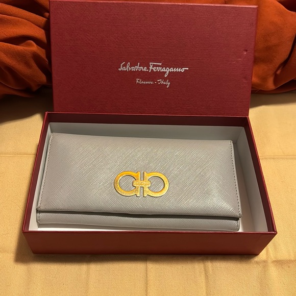 Salvatore Ferragamo | Bags | Grey Salvatore Ferragamo Long Wallet With ...